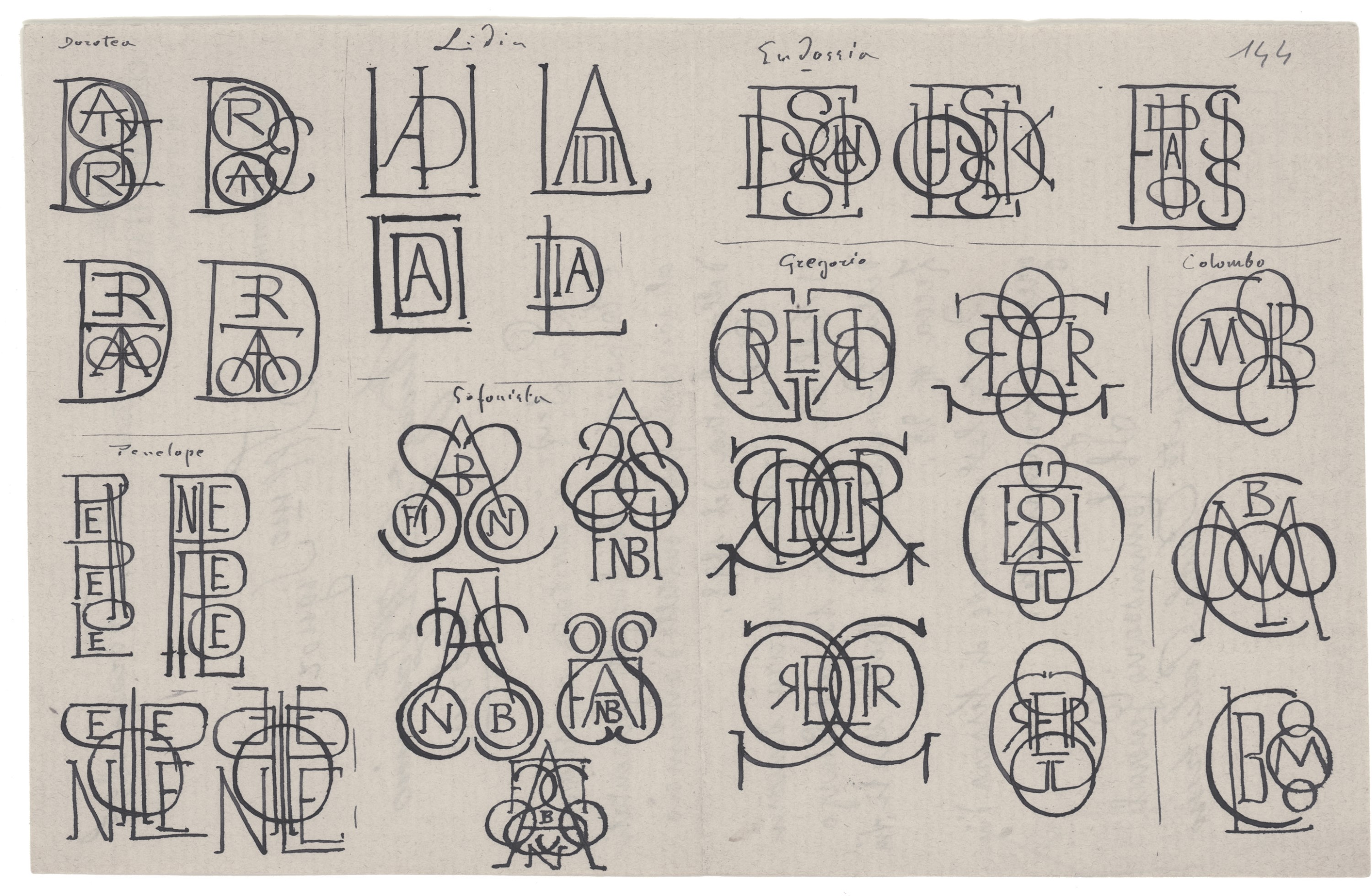 Intrecci di lettere per nomi di persona (Dorotea, Lidia, Eudossia ...